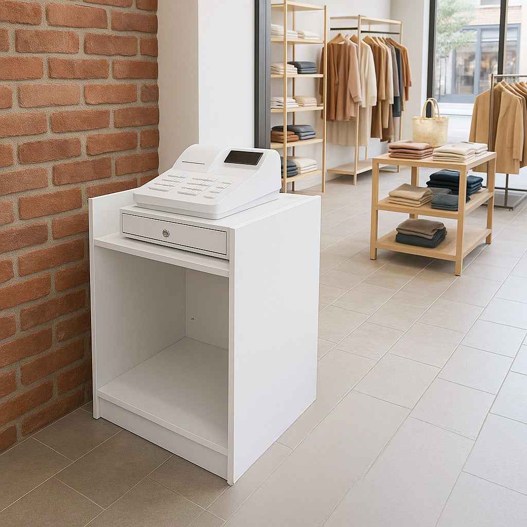 Compact White Shop Till Counter TB60 for Retail Efficiency: Yavolo