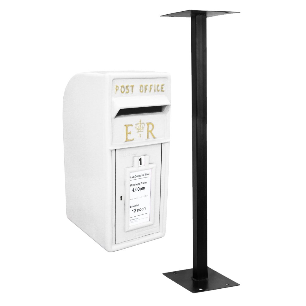 Authentic White Royal Mail Post Box with Stand - Lockable, Cast Iron ...