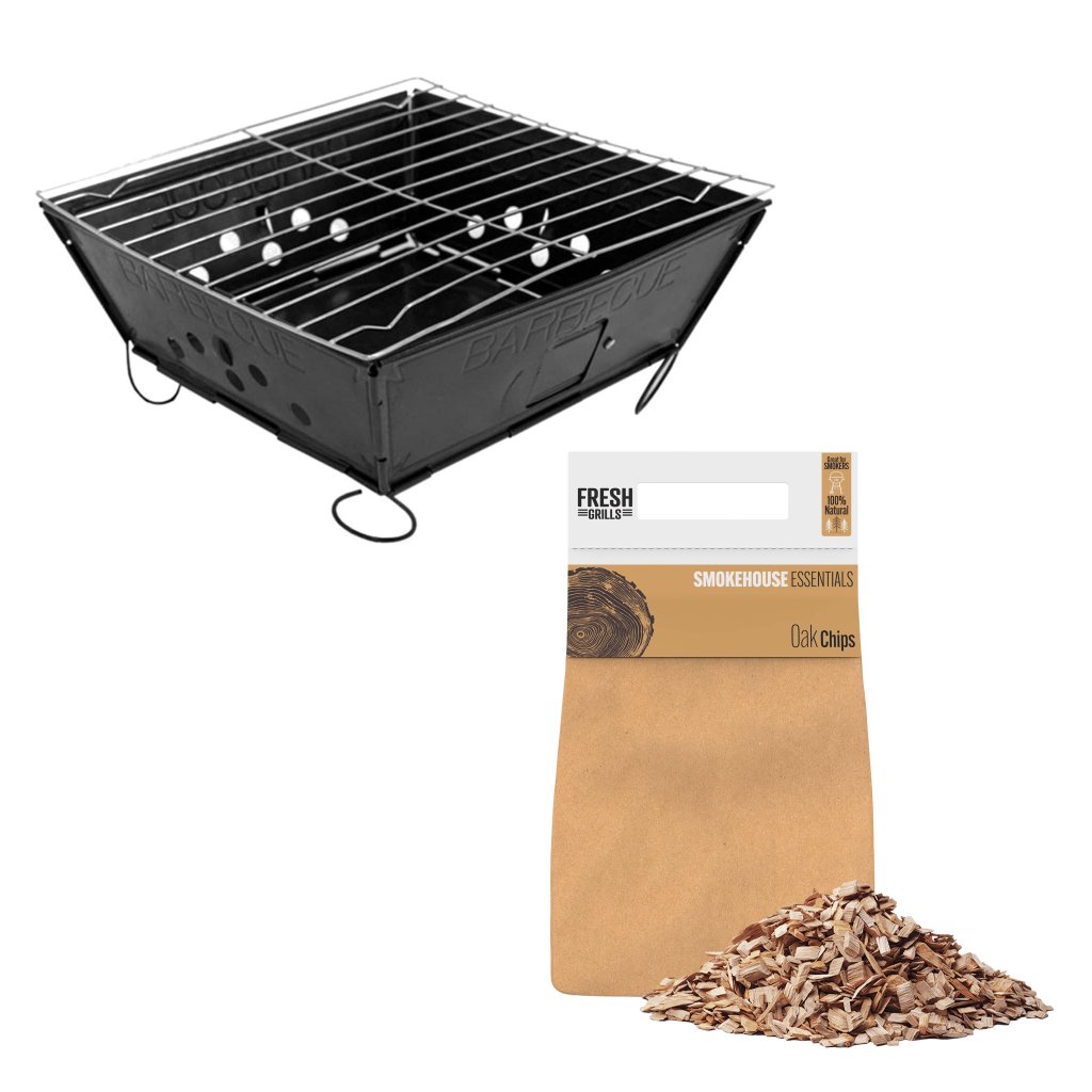 Portable BBQ & Oak Wood Chips Set for Smoky Outdoor Cooking: Yavolo
