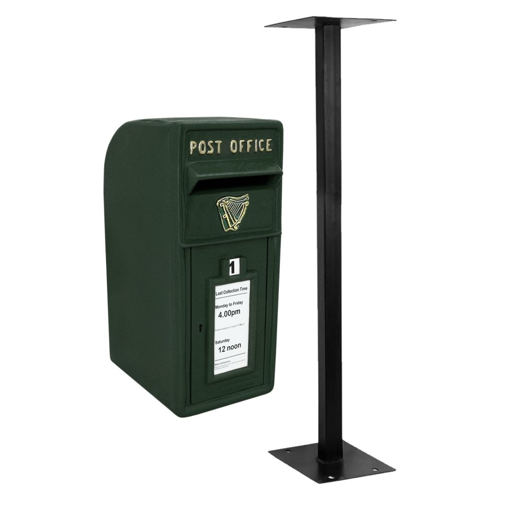 Authentic Royal Mail Post Box with Floor Stand - Cast Iron, Green: Yavolo