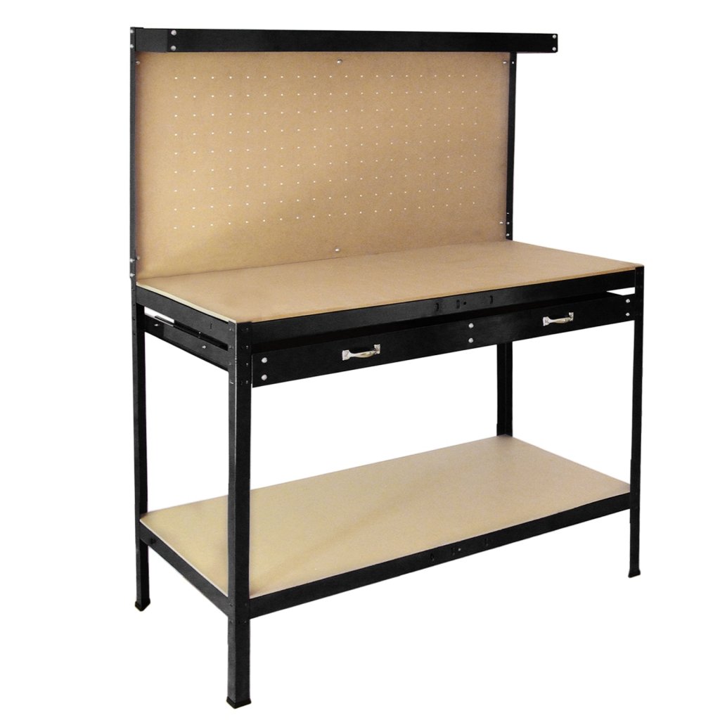 Heavy-Duty Steel Garage Workbench with Pegboard, Drawer & Shelves ...