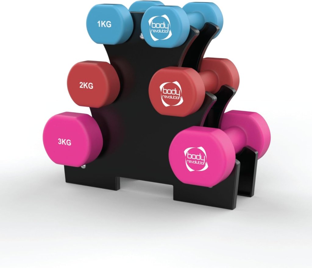 12kg Neoprene Dumbbell Set with Rack - Durable & Versatile: Yavolo