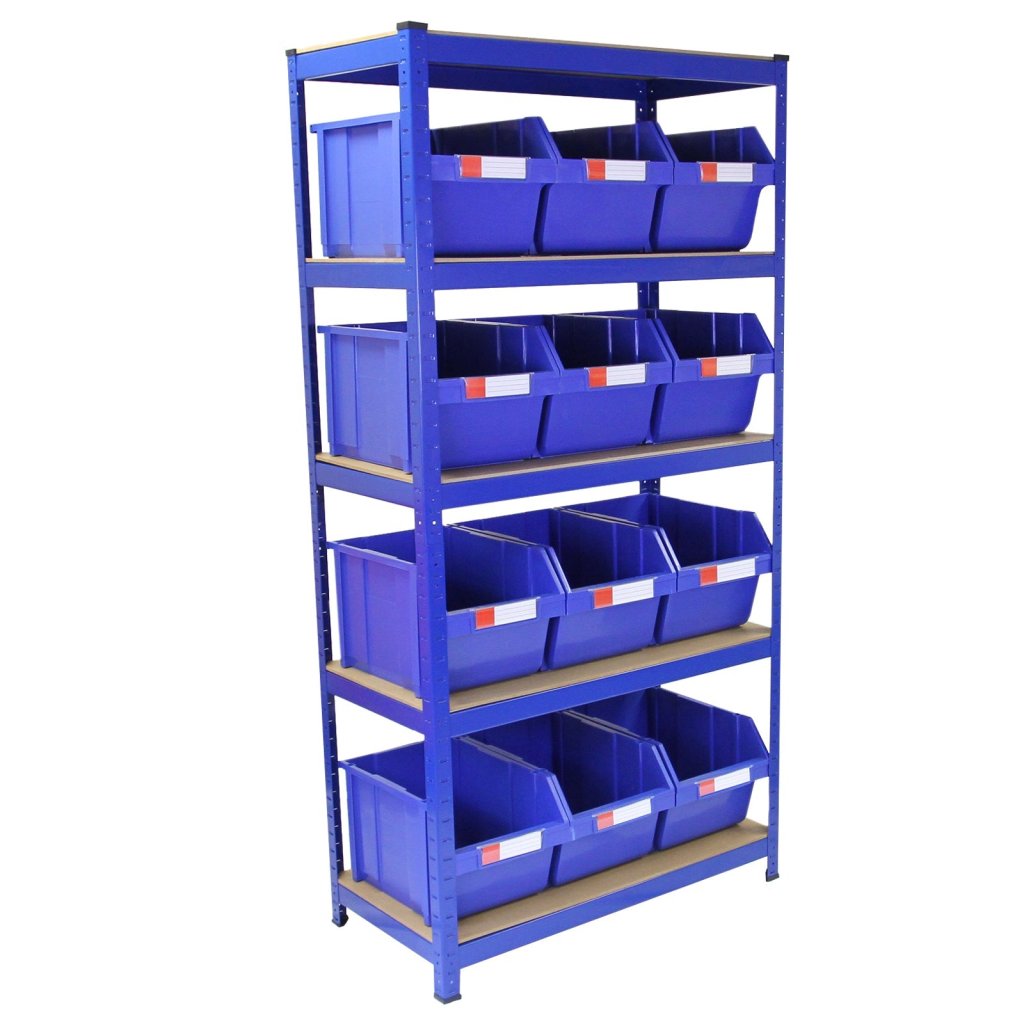T-Rax 90cm Blue Boltless Shelving Unit with Storage Bins: Yavolo