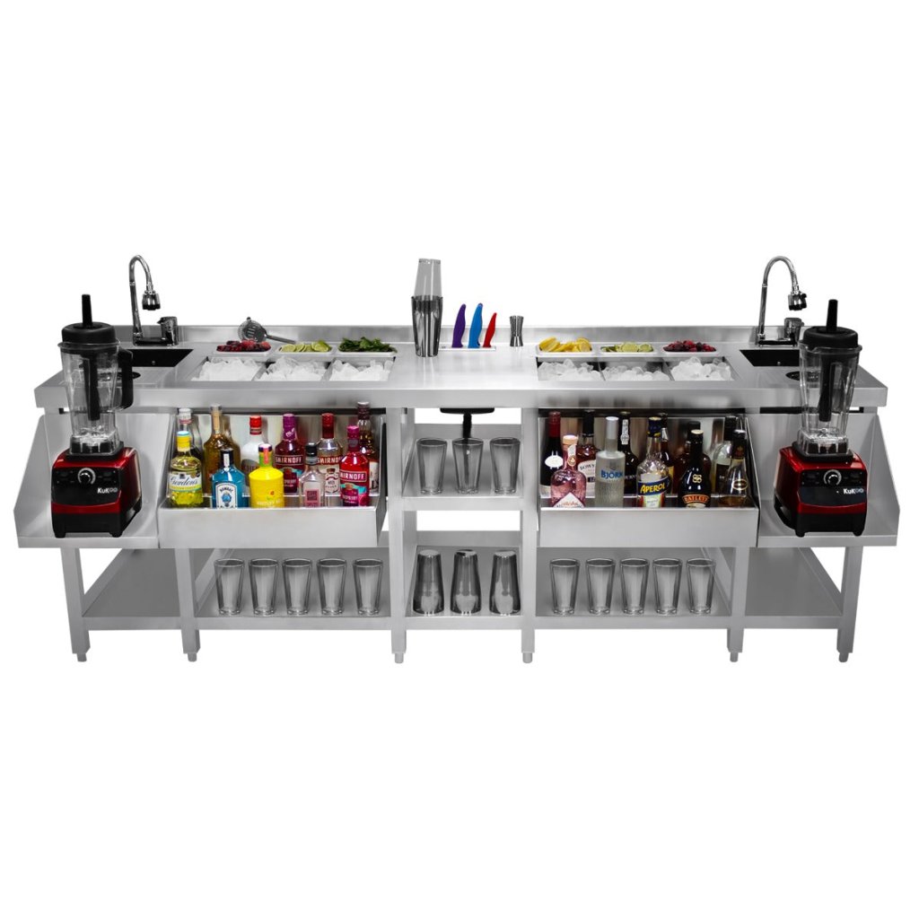 Twin Cocktail Bar Station with Stainless Steel & Ice Well: Yavolo