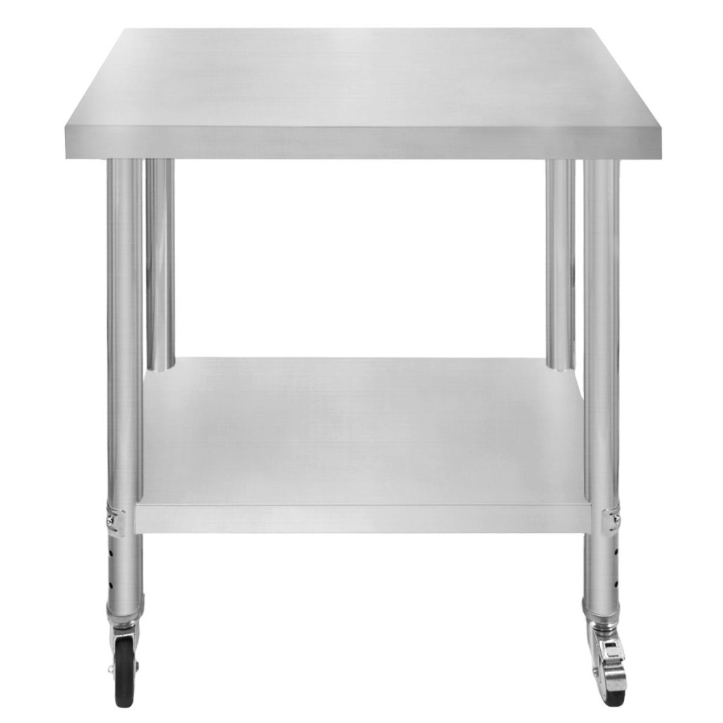 Stainless Steel Kitchen Work Bench with Wheels & Adjustable Shelf 160kg ...