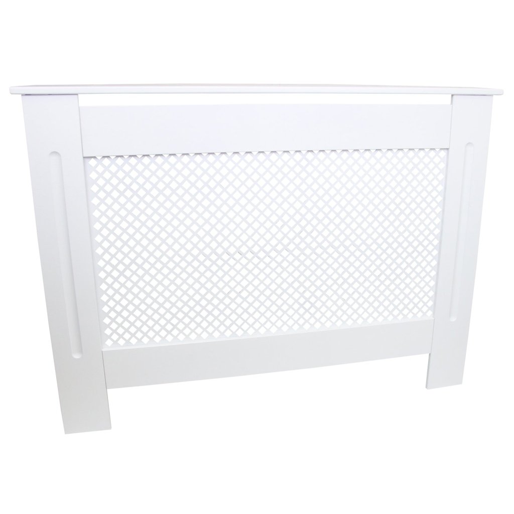 Elegant White MDF Radiator Cover with Trellised Grill and Shelf: Yavolo