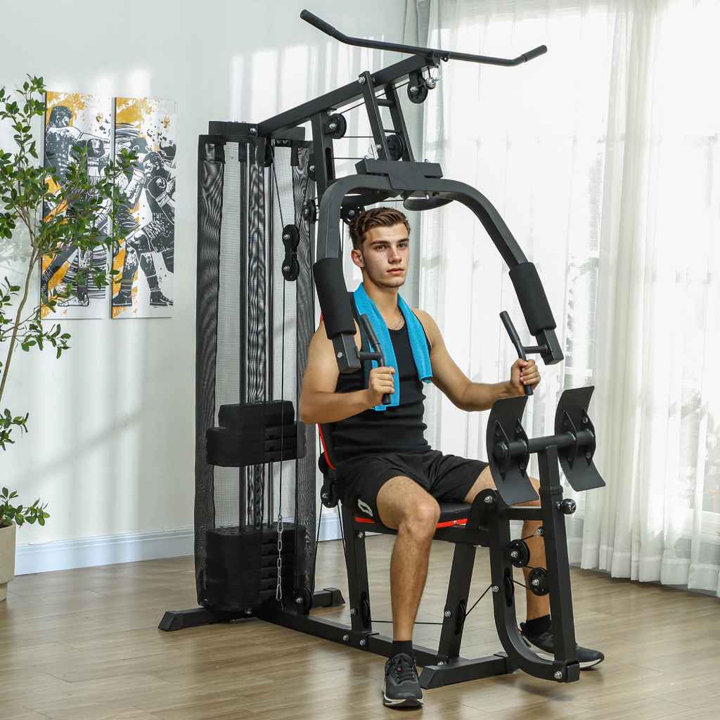 SPORTNOW Compact Home Gym System with 45kg Weight Stack, Weights ...