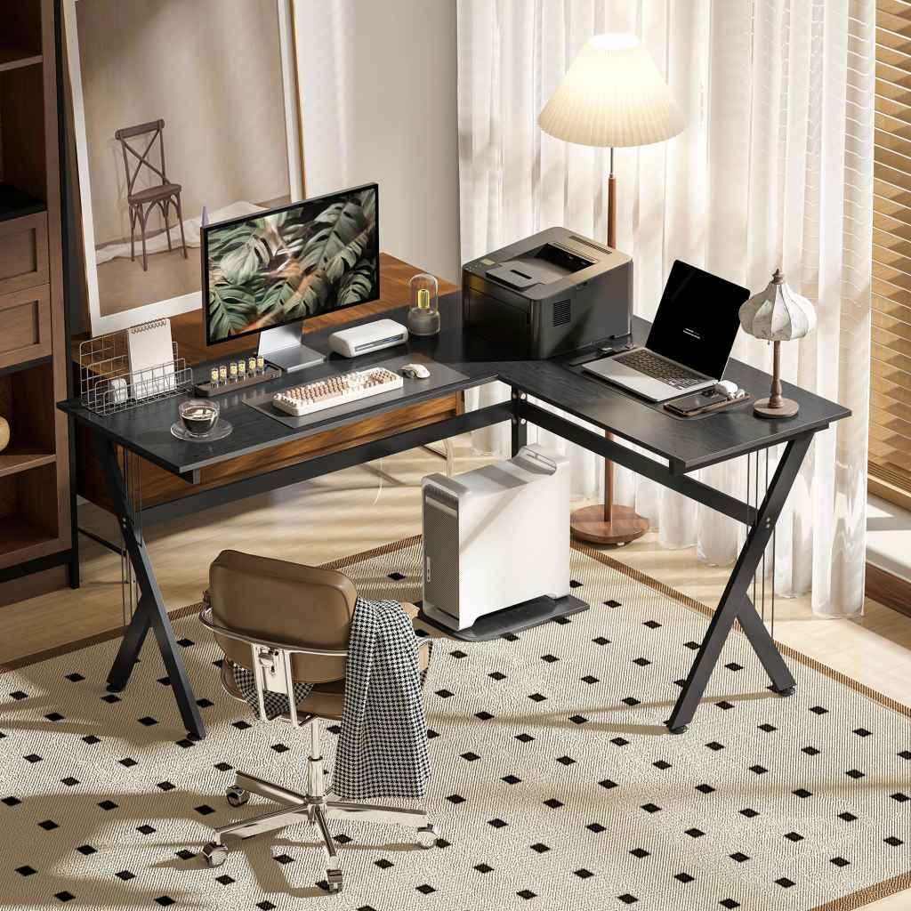 HOMCOM L Shaped Gaming Desk with CPU Stand, Black – 155 x 130cm: Yavolo