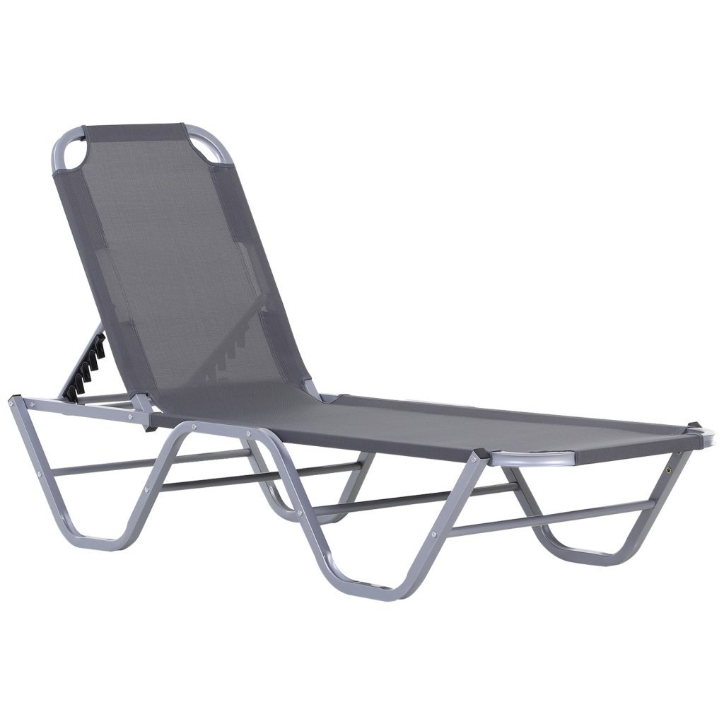 Outsunny Adjustable Sun Lounger Recliner with Aluminium Frame - Light ...