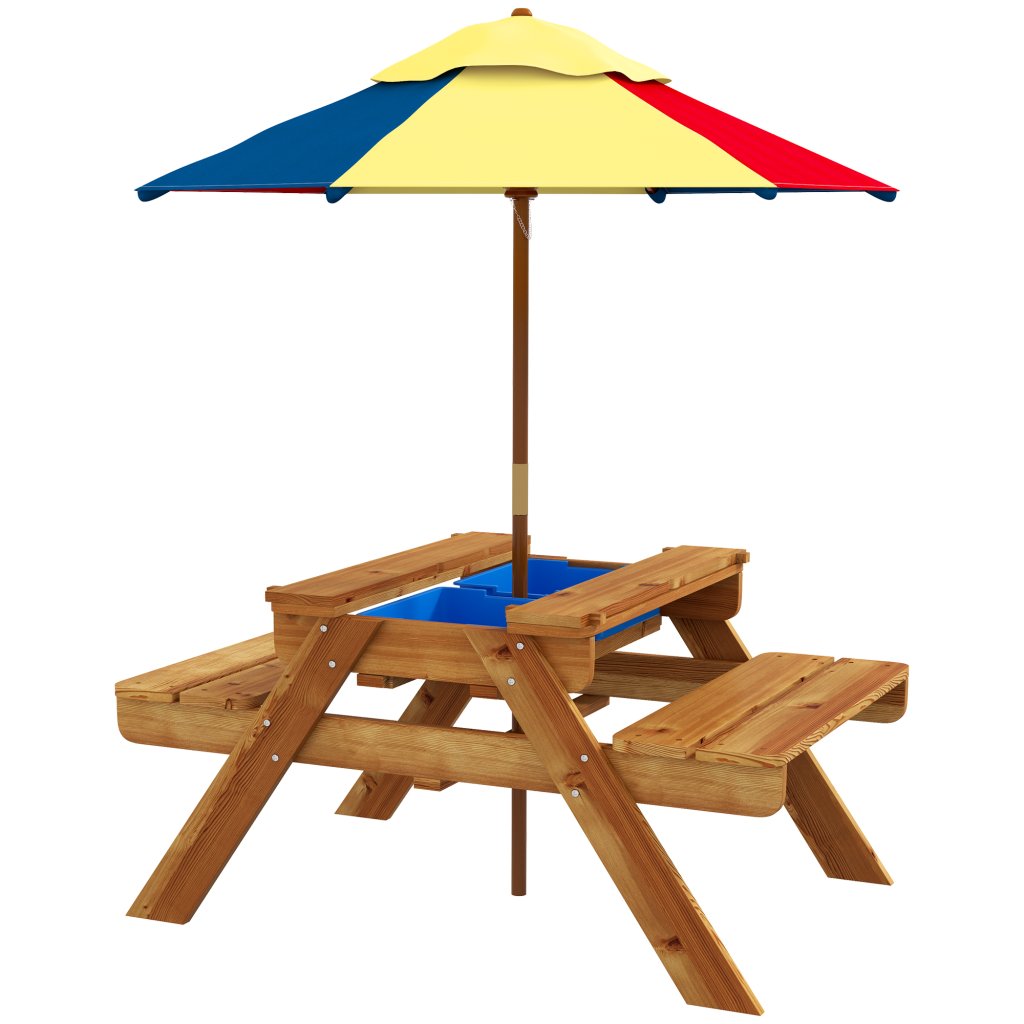 Outsunny 3-in-1 Kids Picnic & Sand Pit Table with Parasol: Yavolo