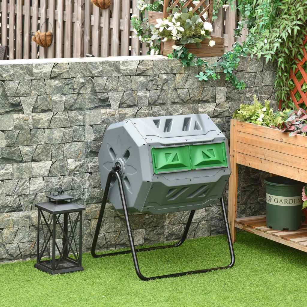 Outsunny 160L Tumbling Compost Bin Outdoor Dual Chamber 360° Rotating ...