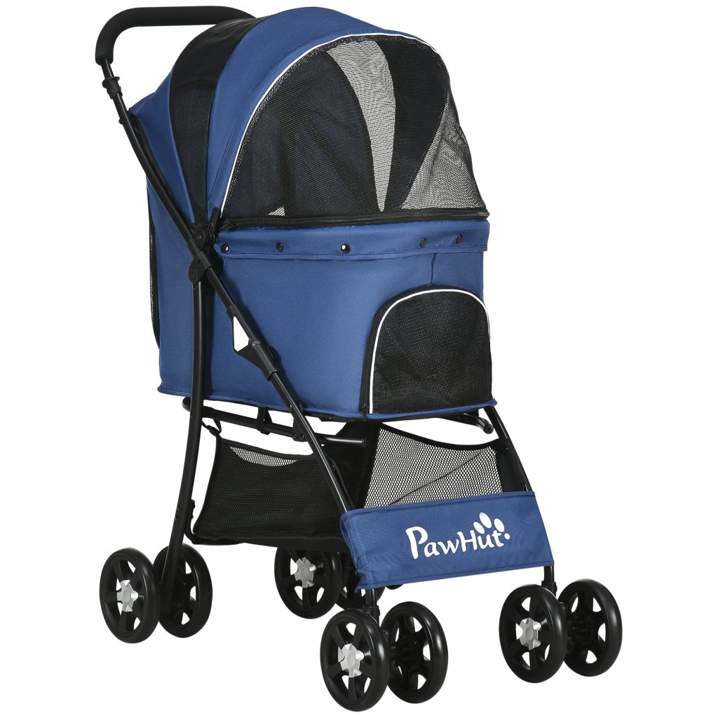 PawHut Dog Pram Stroller for Small Breeds with Universal Wheels - Blue ...