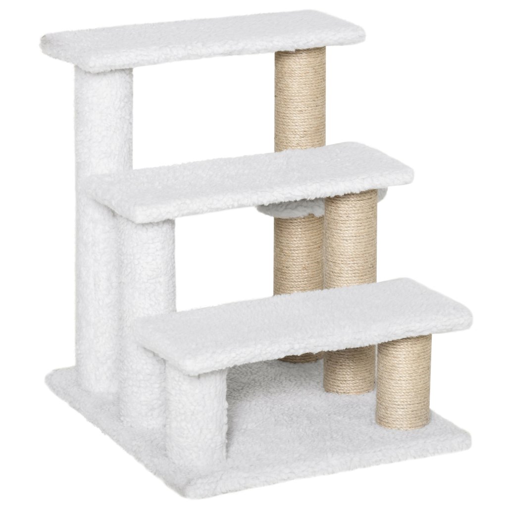 PawHut Cat Stairs & Tree with Scratching Posts for Indoor Cats - White ...