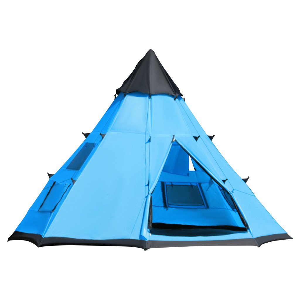 Outsunny 6-Person Tipi Tent with Mesh Windows & Easy Set Up, Blue: Yavolo