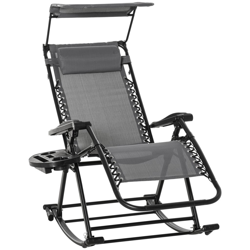 Outsunny Grey Adjustable Folding Garden Rocker with Zero-Gravity Design ...