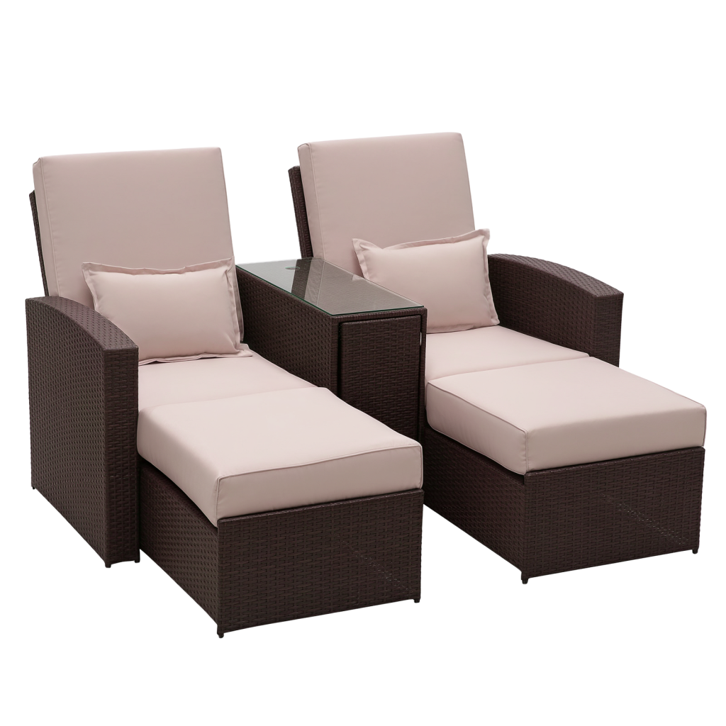 Outsunny Double Rattan Sun Lounger, Already Assembled Reclining Garden ...