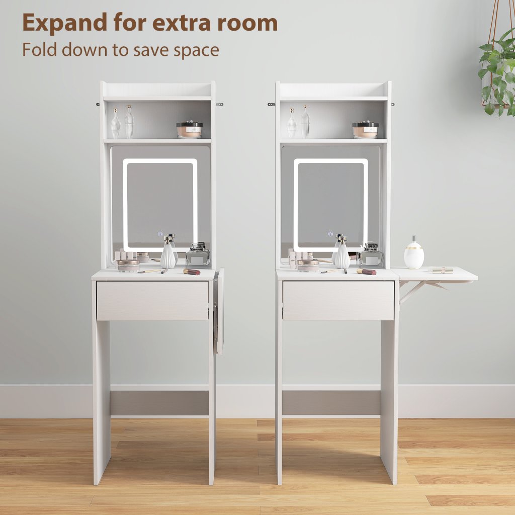 HOMCOM Compact Dressing Table with LED Mirror & Storage - White: Yavolo