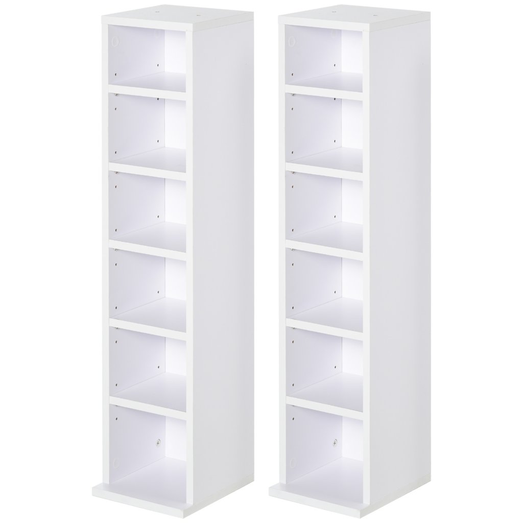HOMCOM White CD Media Display Shelf Unit Set of 2 with Adjustable ...