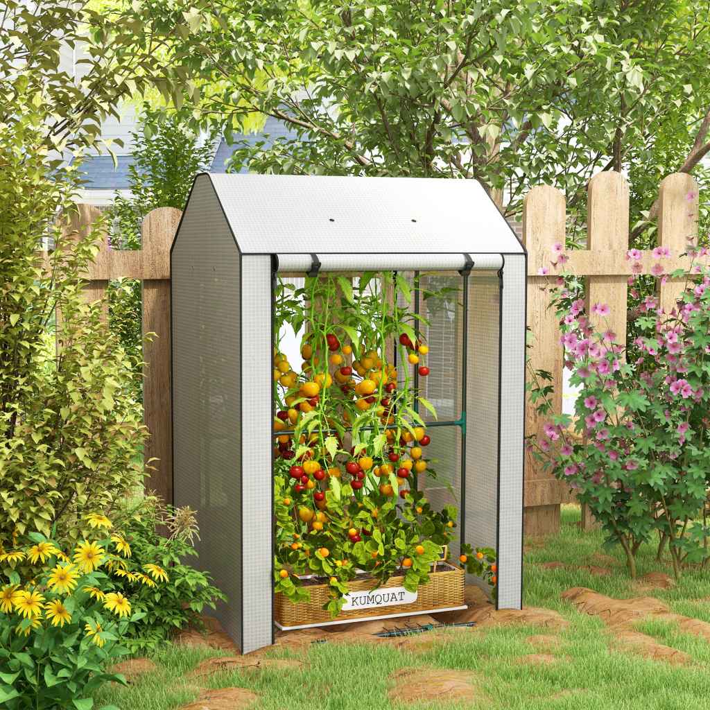 Outsunny Mini Greenhouse with 4 Wire Shelves, Portable Tomato ...