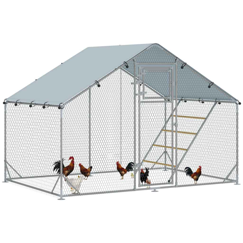 PawHut Walk-in Chicken Run, Galvanised Chicken Coop with Water ...