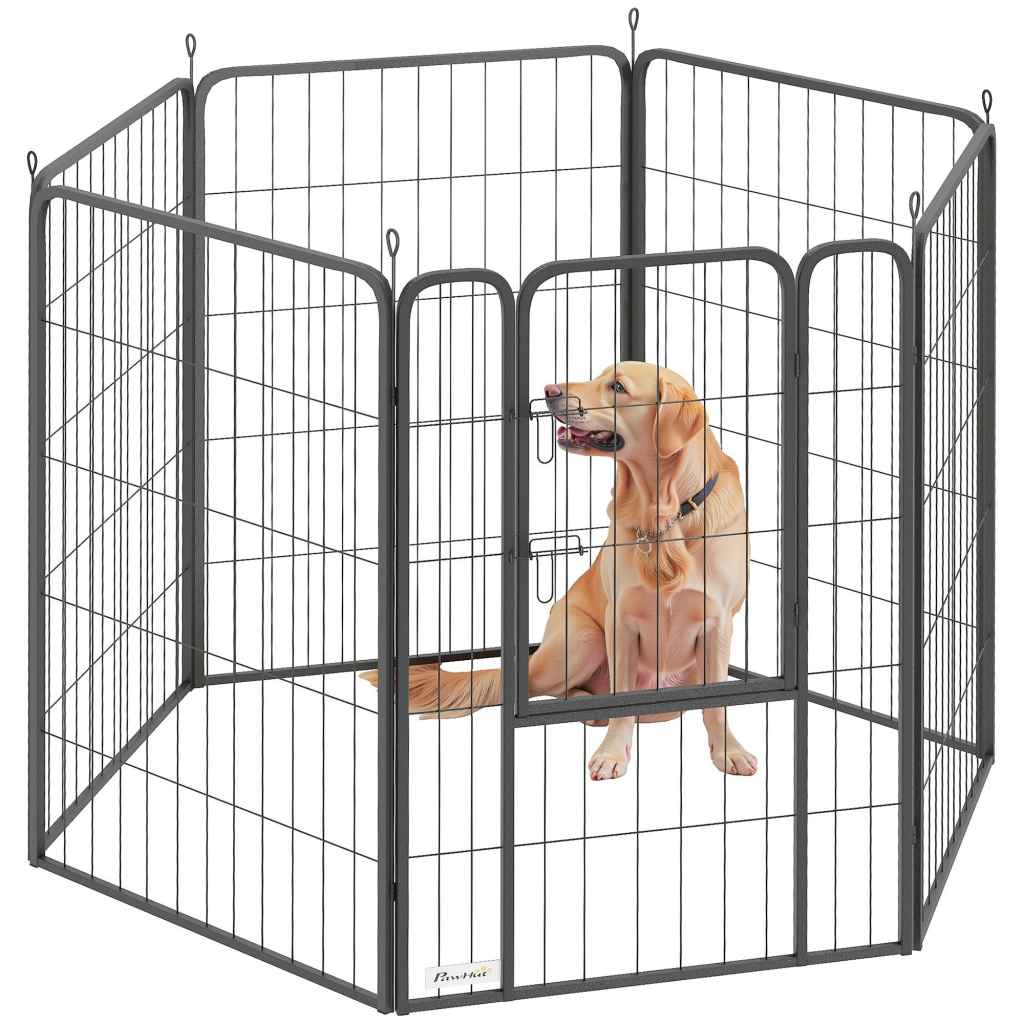 PawHut Dog Pen, 6 Panel Puppy Pen, Steel Dog Playpen, for Large Breeds ...
