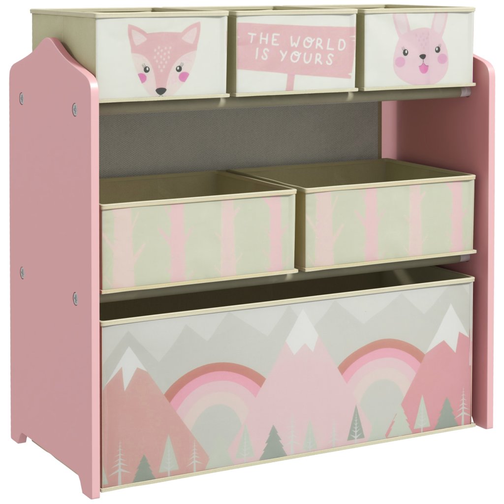 ZONEKIZ Pink Kids Toy Storage Unit with 6 Fabric Bins: Yavolo