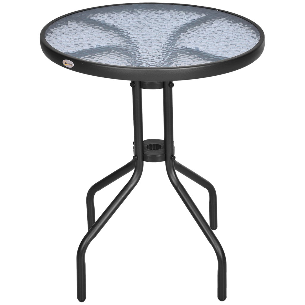 Outsunny 60cm Round Glass Top Garden Bistro Table with Metal Frame: Yavolo