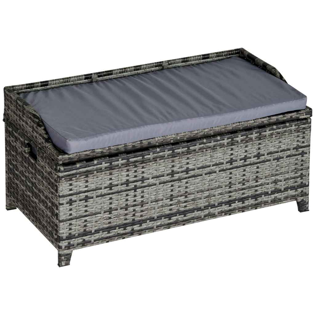 Outsunny PE Rattan Outdoor Storage Bench, Aluminium Garden Bench with ...