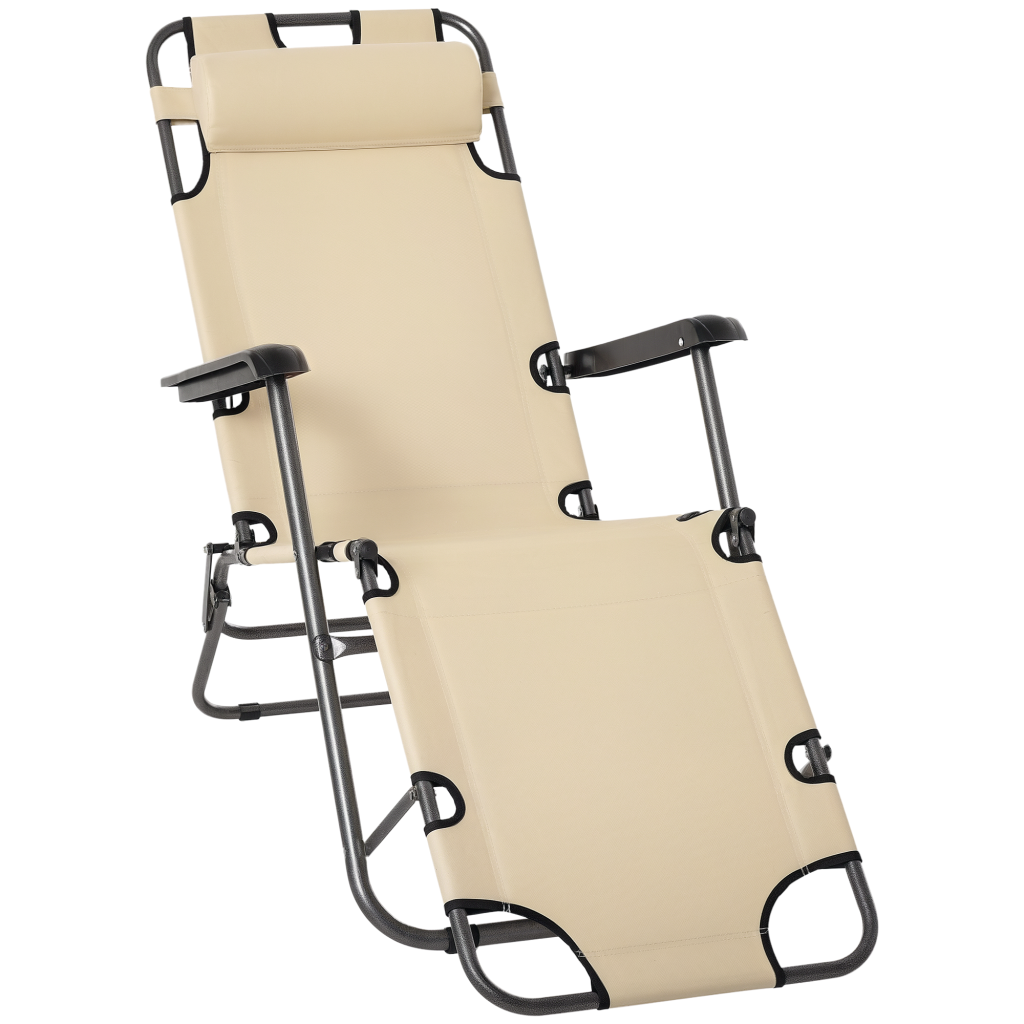 Outsunny Folding Reclining Sun Lounger with Adjustable Backrest & Head ...
