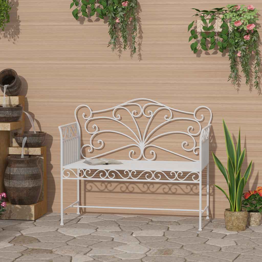 Outsunny Garden 2 Seater Metal Bench Park Seating Outdoor Furniture ...