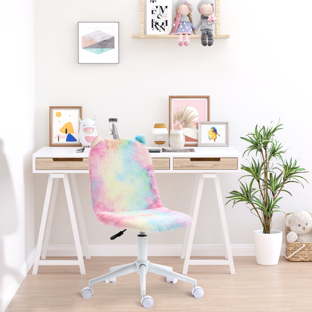 Vinsetto Fluffy Unicorn Office Chair with Mid-Back and Swivel Wheel ...