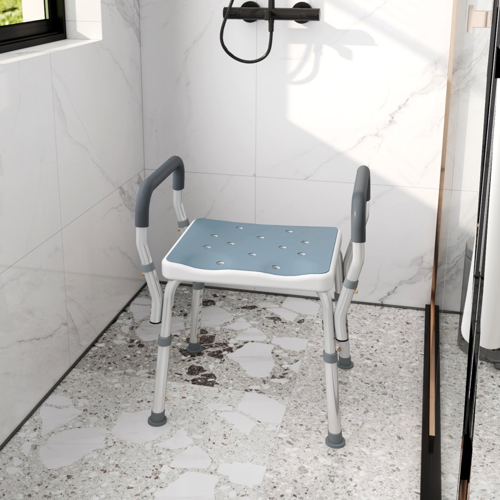 HOMCOM Portable Shower Stool with Adjustable Height & Non-Slip Design ...