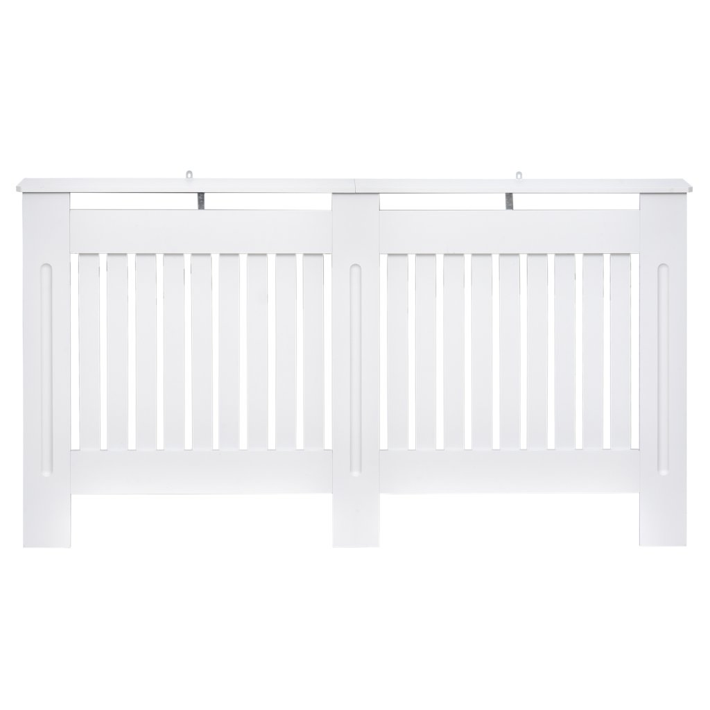 HOMCOM White Slatted MDF Radiator Cover with Storage Top: Yavolo