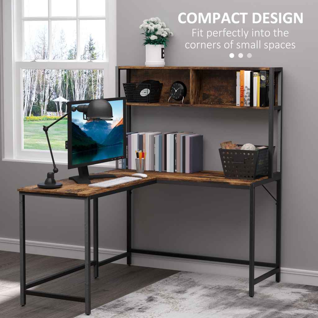 Industrial L Shaped Desk with Shelf - HOMCOM Corner Computer Desk: Yavolo