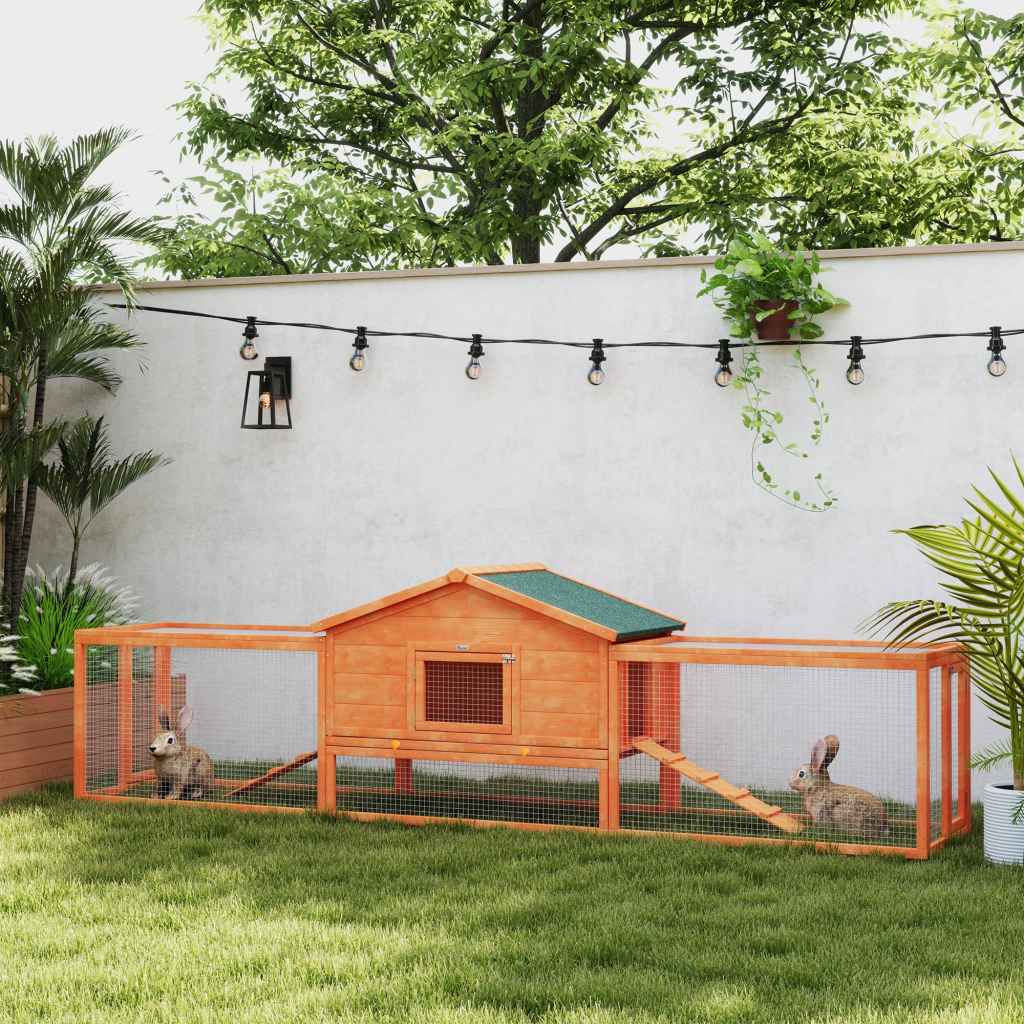 PawHut Rabbit Hutch Run, Guinea Pig Hutch Wooden Bunny House with Tray ...