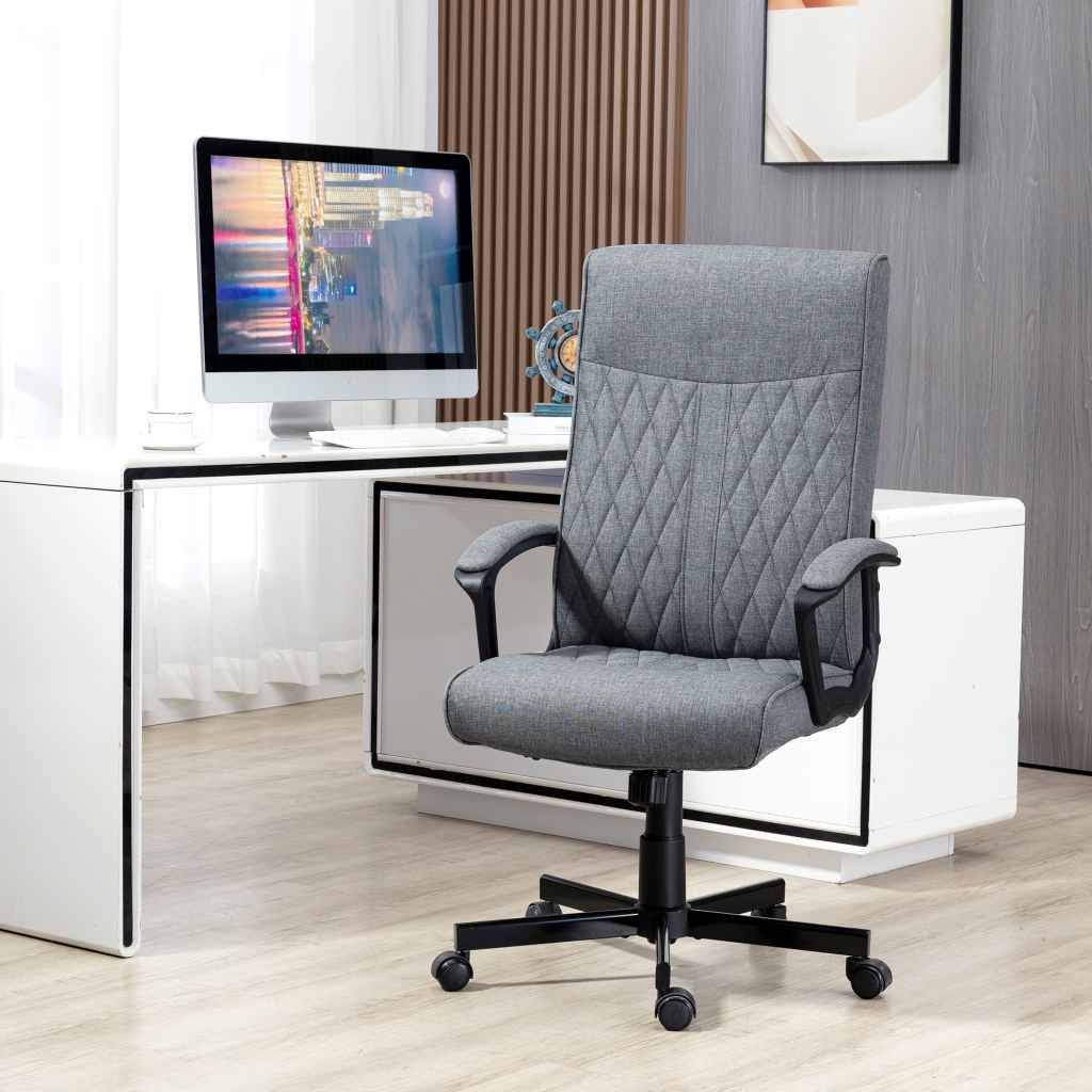 Vinsetto High Back Home Office Chair, Linen Fabric Computer Chair ...