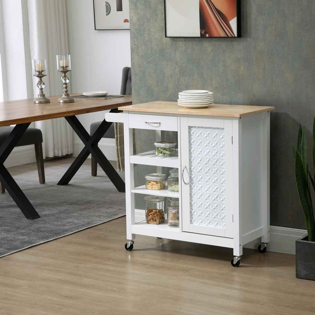Versatile HOMCOM Kitchen Trolley with Storage and Wheels - White: Yavolo