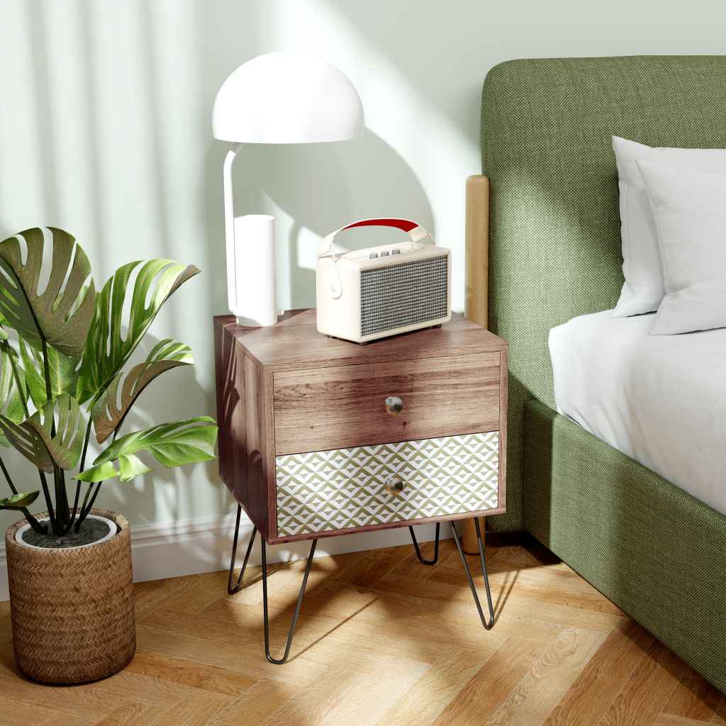 HOMCOM Boho Bedside Table with 2 Drawers, Rustic Brown: Yavolo