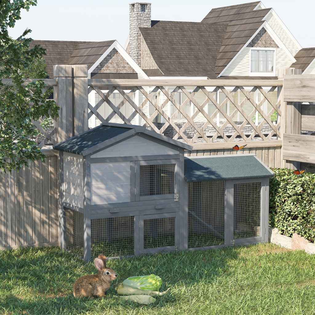 PawHut Wooden Rabbit Hutch Outdoor, Double Tier Guinea Pig Hutch, Small ...