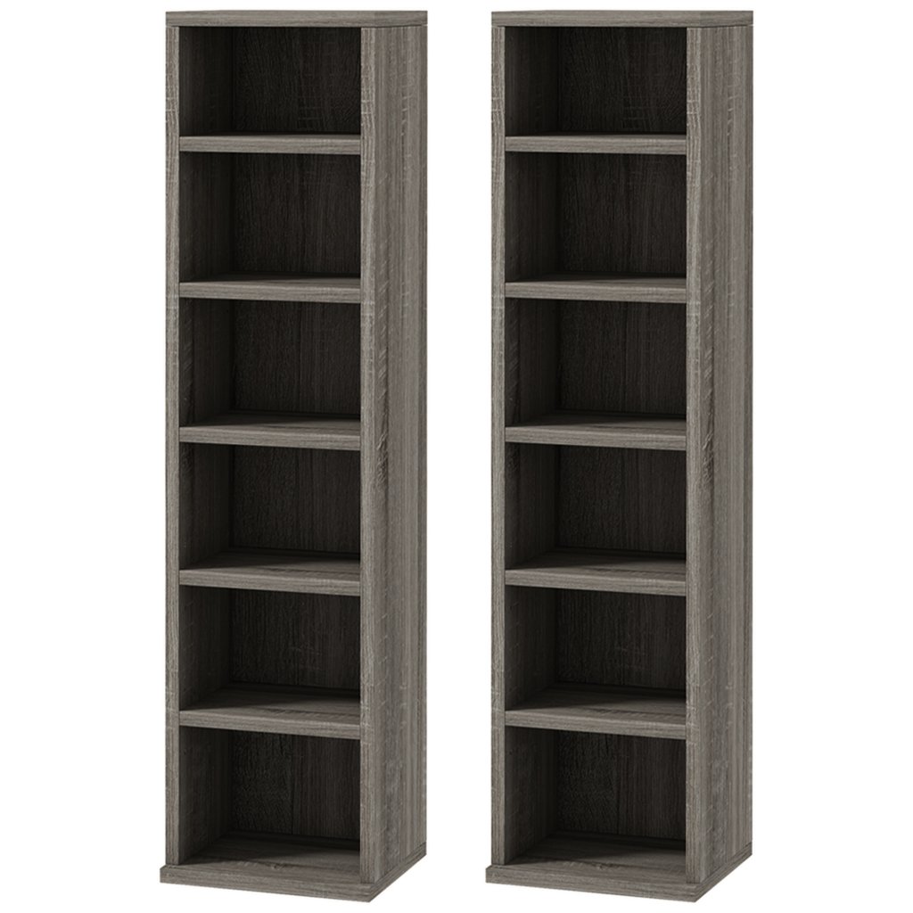 Set of 2 HOMCOM Mocha Wood CD Media Display Shelves with Adjustable ...