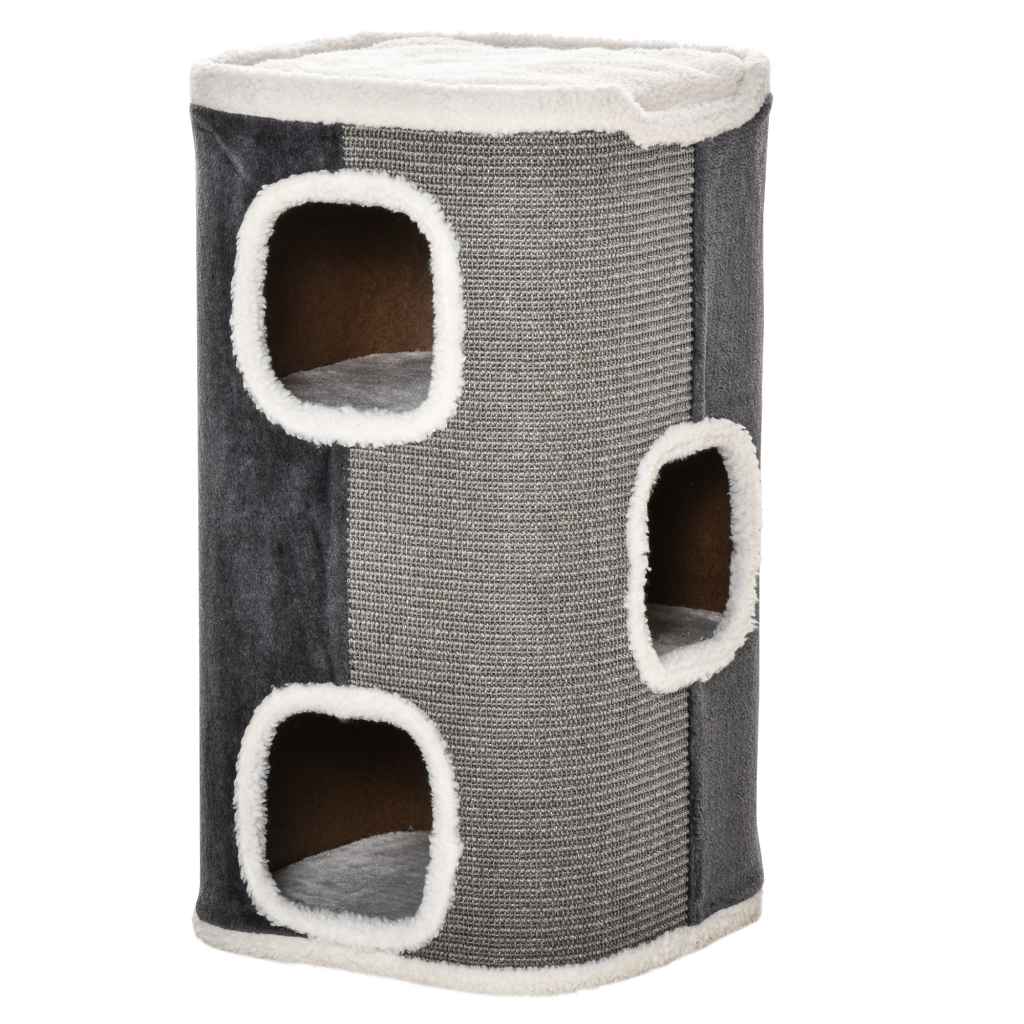 PawHut Cat Barrel Scratching Post Cat Tree for Indoor Cats Kitten ...