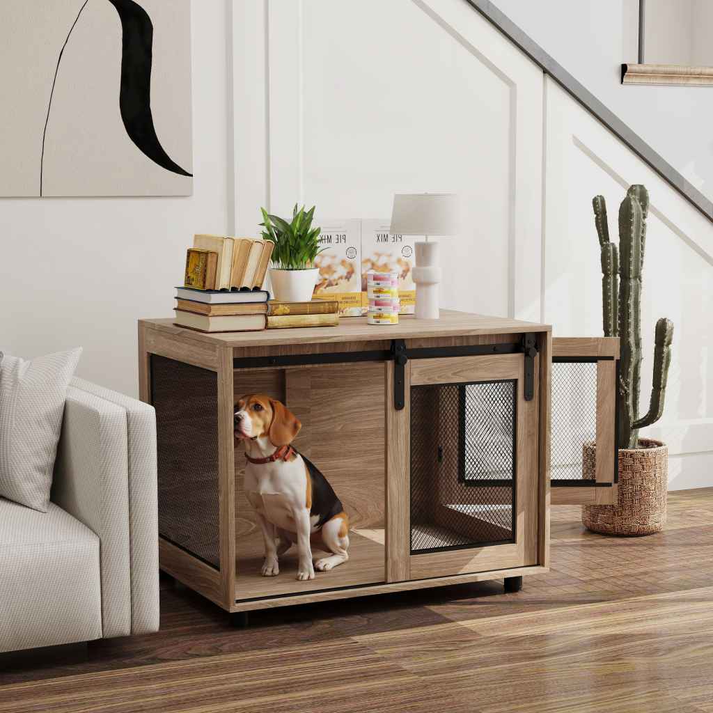 PawHut Dog Crate Furniture, Dog Cage End Table with Sliding Door, Pet ...