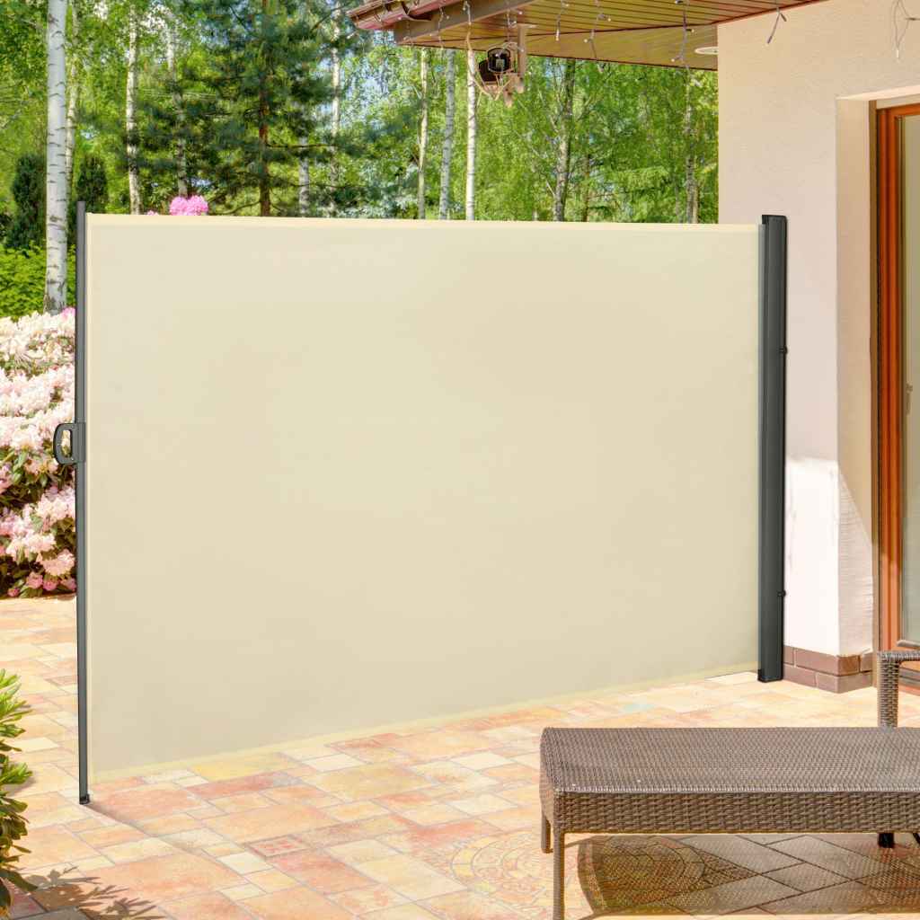 Outsunny Retractable Privacy Screen – Cream Awning for Garden & Patio ...