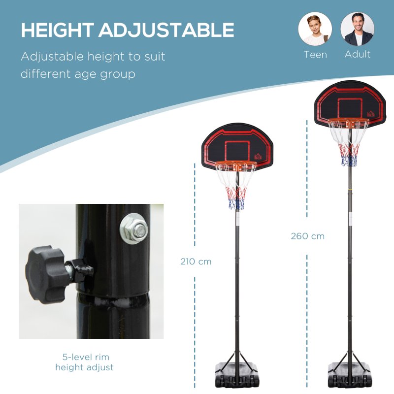 Portable Adjustable Basketball Hoop Stand 2.1-2.6m with Wheels & Sturdy ...