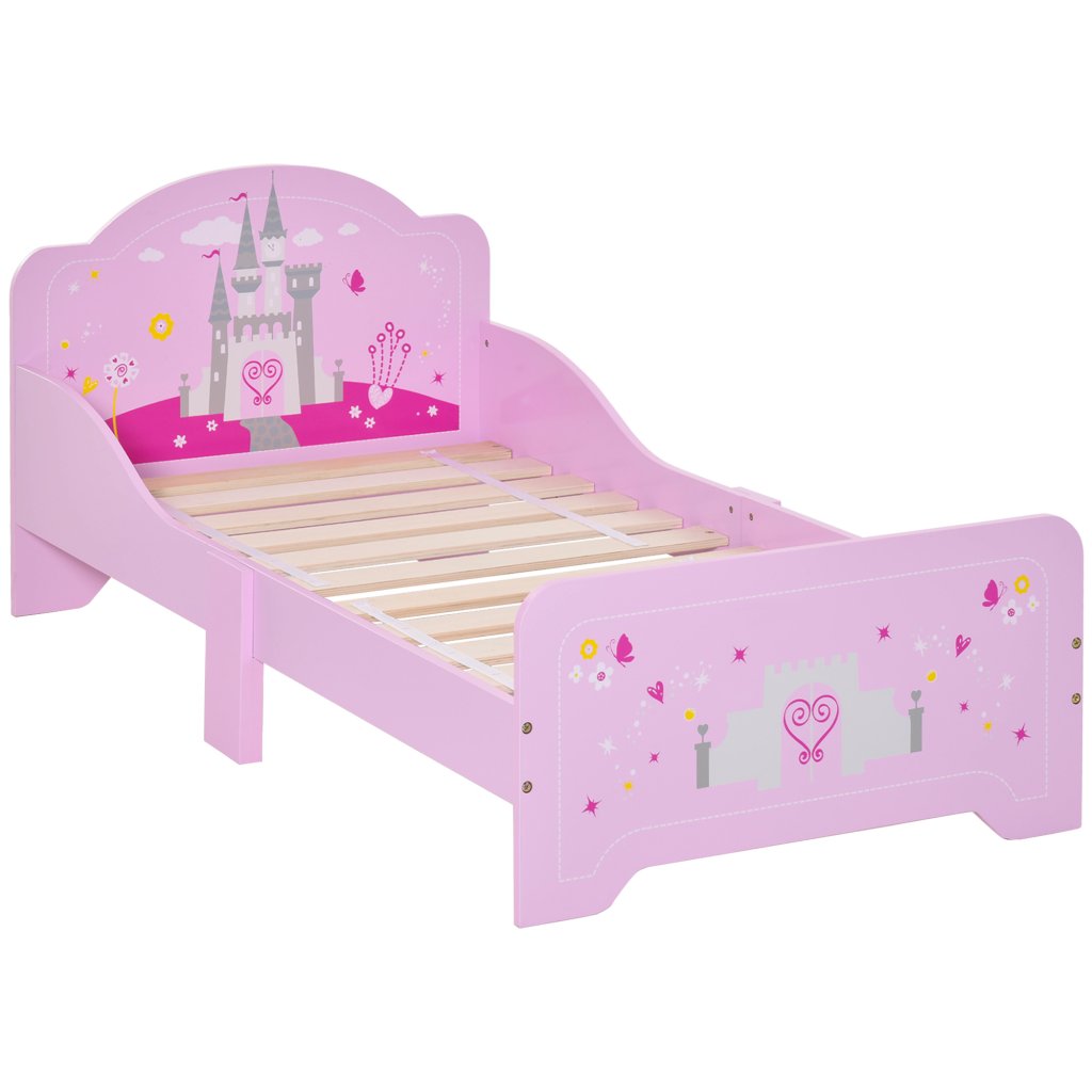 HOMCOM Princess Castle Kids Bed with Safety Rails, Ages 3-6, Pink: Yavolo