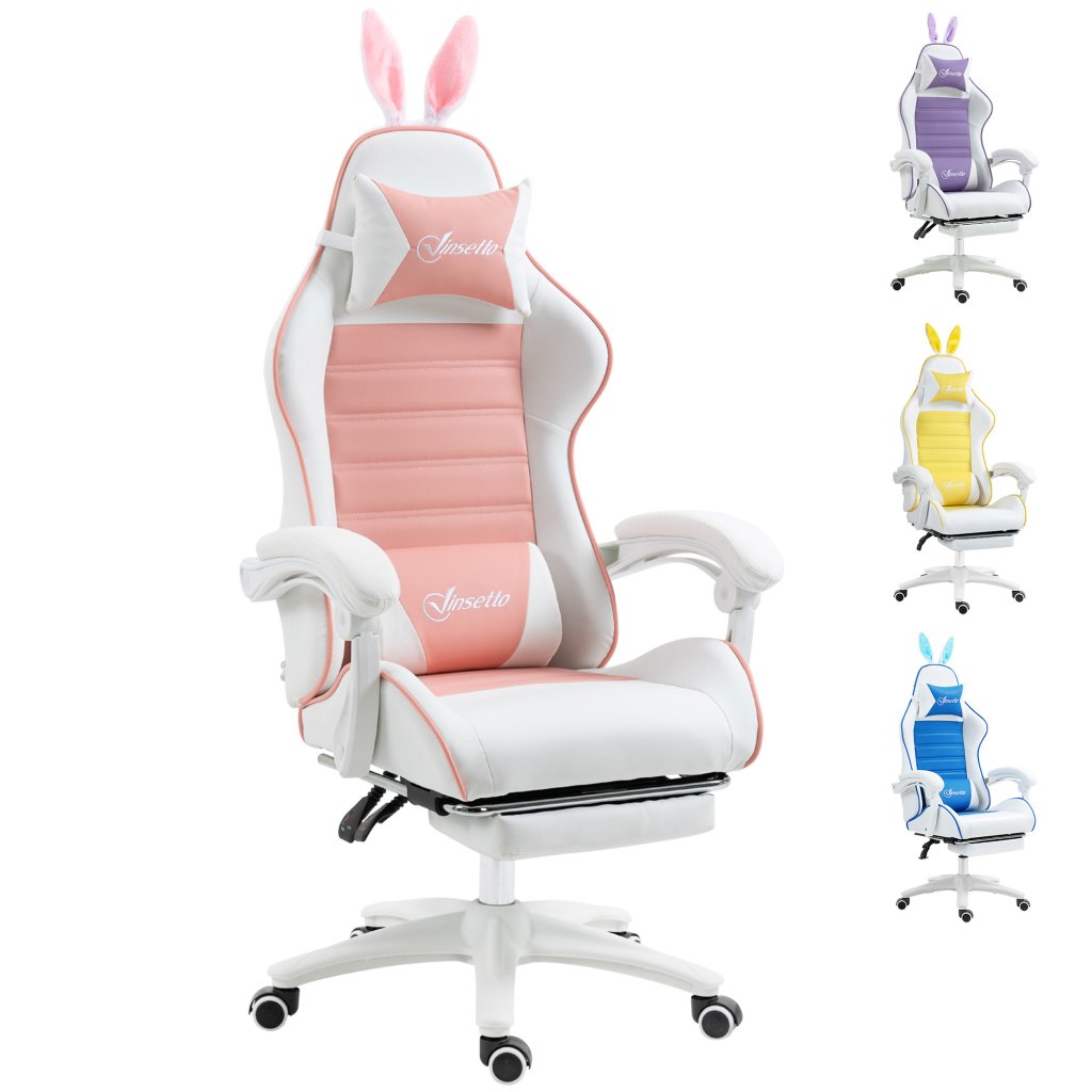 Vinsetto Pink Gaming Chair with Reclining Back and Rabbit Ears: Yavolo
