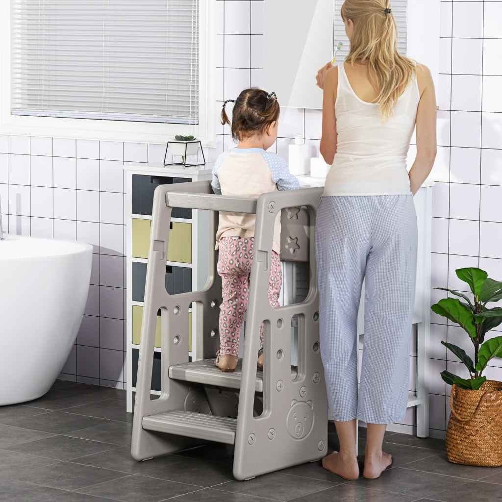 HOMCOM Adjustable Kids Step Stool - Grey: Yavolo