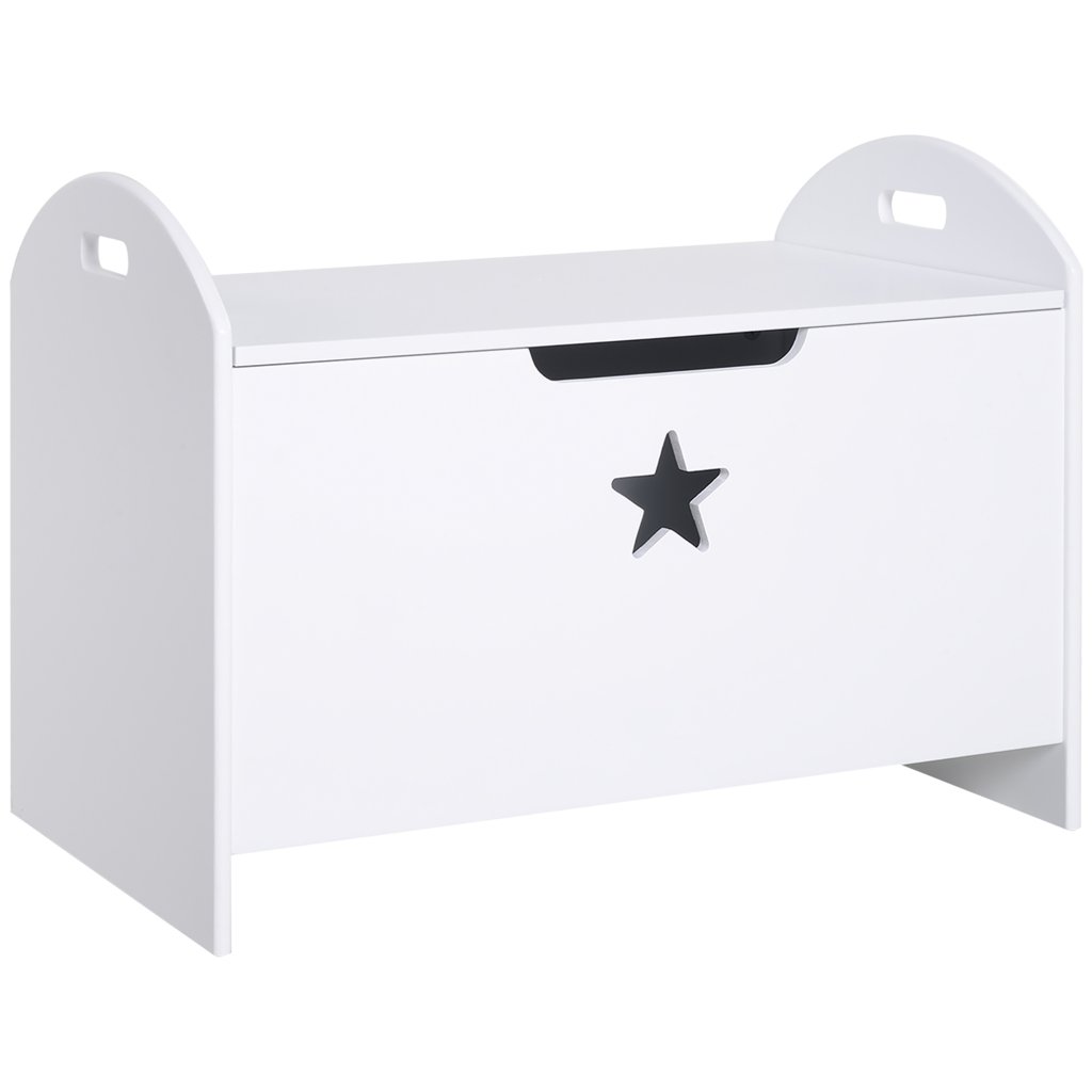 HOMCOM Kids Wooden Toy Box with Lid & Safety Hinge – White: Yavolo