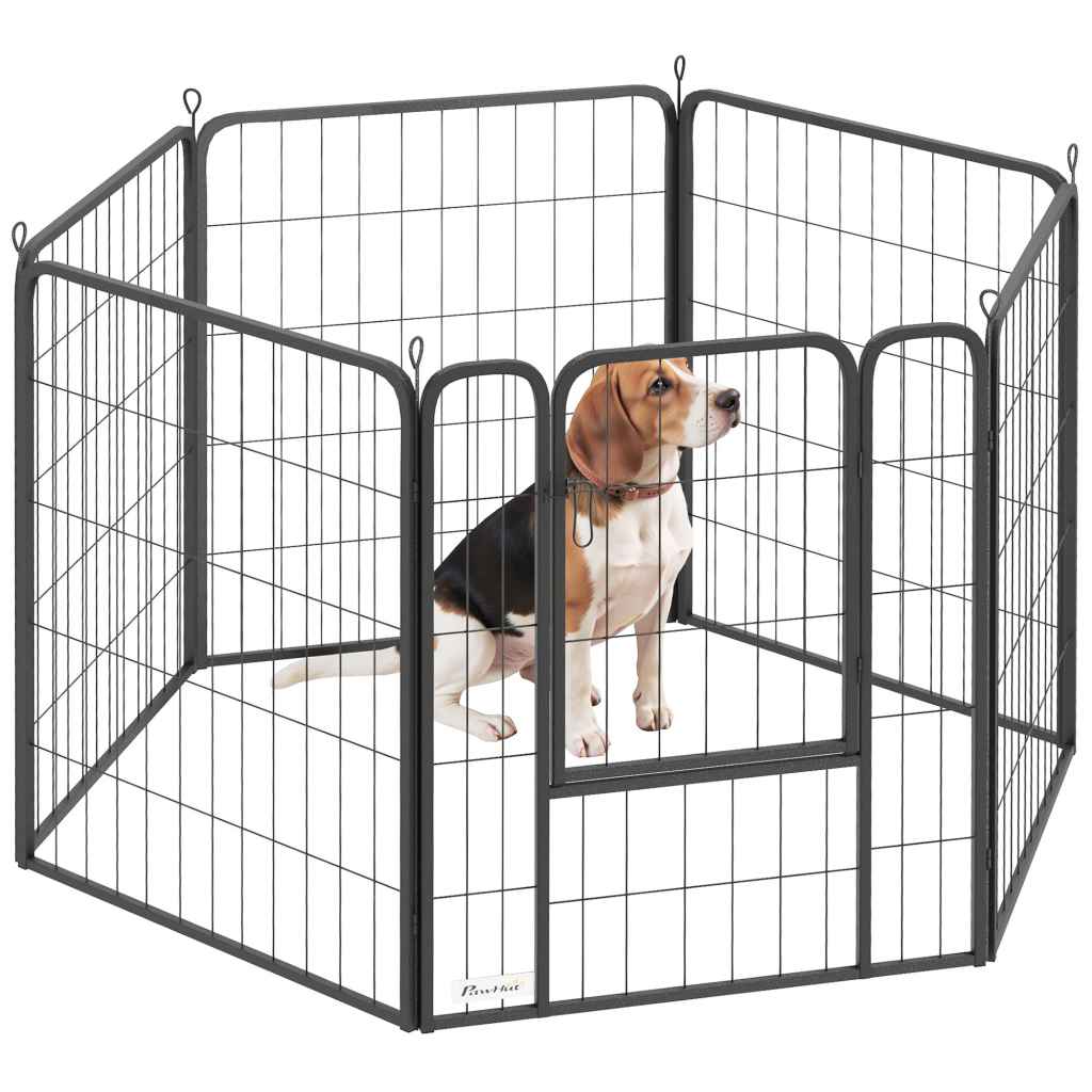 PawHut Dog Pen, 6 Panel Puppy Pen, Steel Dog Playpen, for Medium Breeds ...