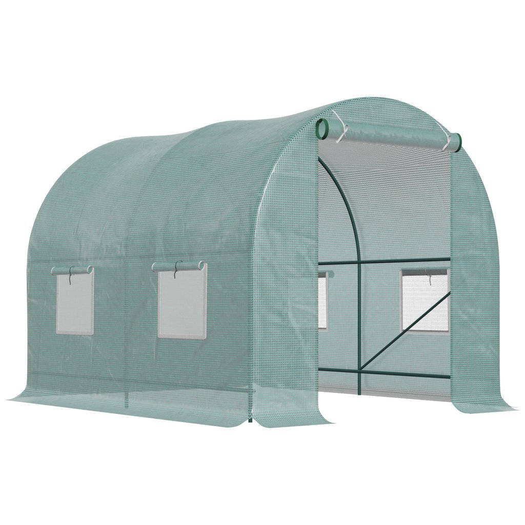 Outsunny Polytunnel Greenhouse with Roll-Up Door & Steel Frame, 2 x 2 ...
